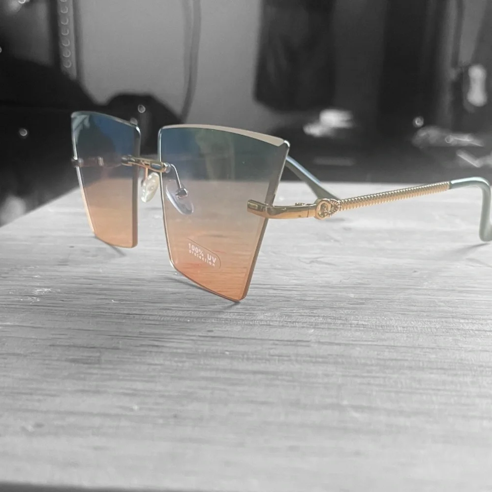 Accessories | Beveled Rimless Gradient Square Sunglasses Blue To Orange ...